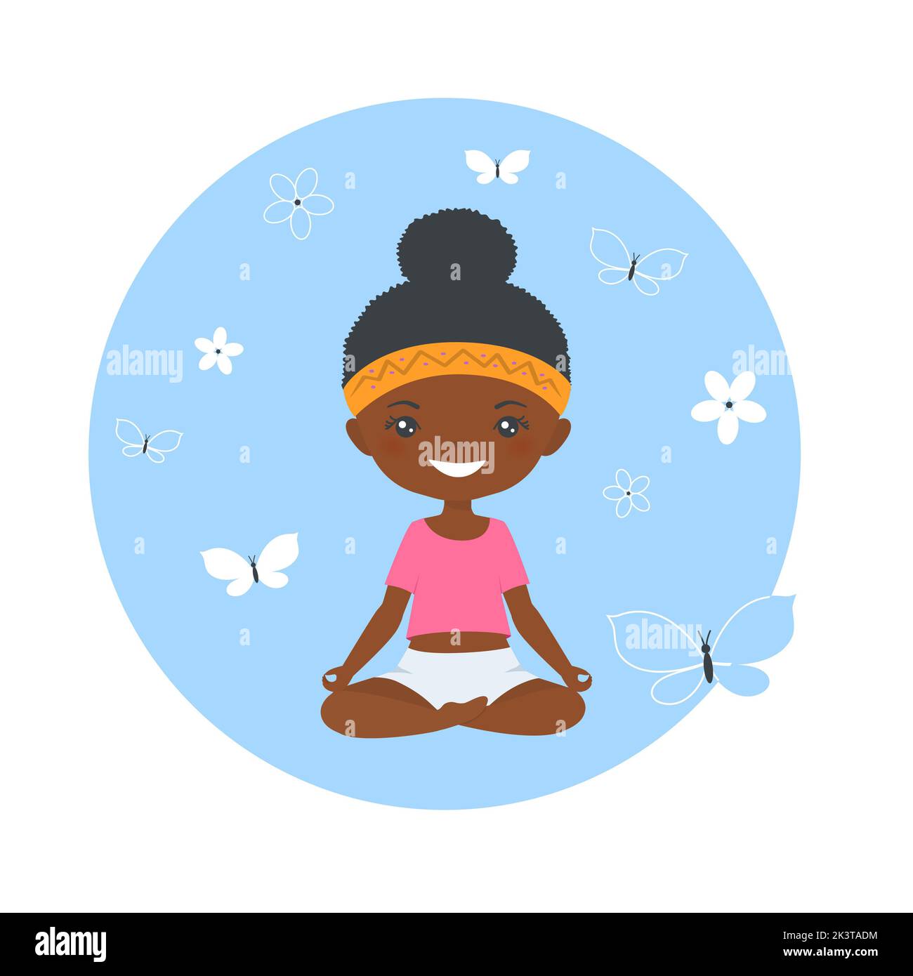 Cute african american chibi girl doing yoga. Happy childhood concept ...