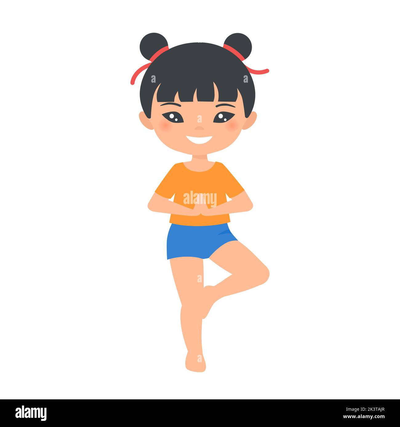 Cute asian chibi girl doing yoga. Happy childhood concept. Cartoon flat ...