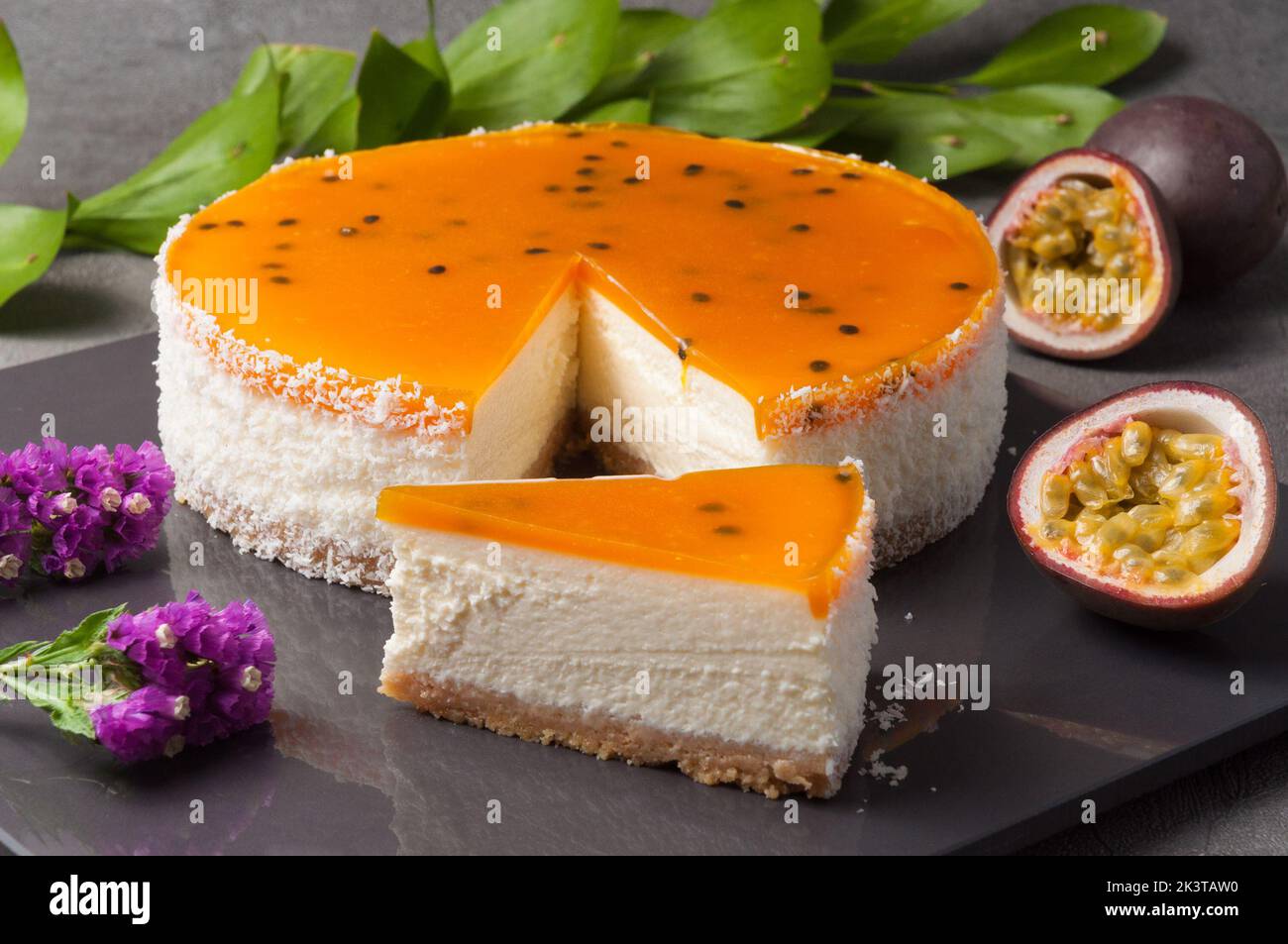 Tender cheese mass on a crispy base with a sweet mango-passion fruit ...