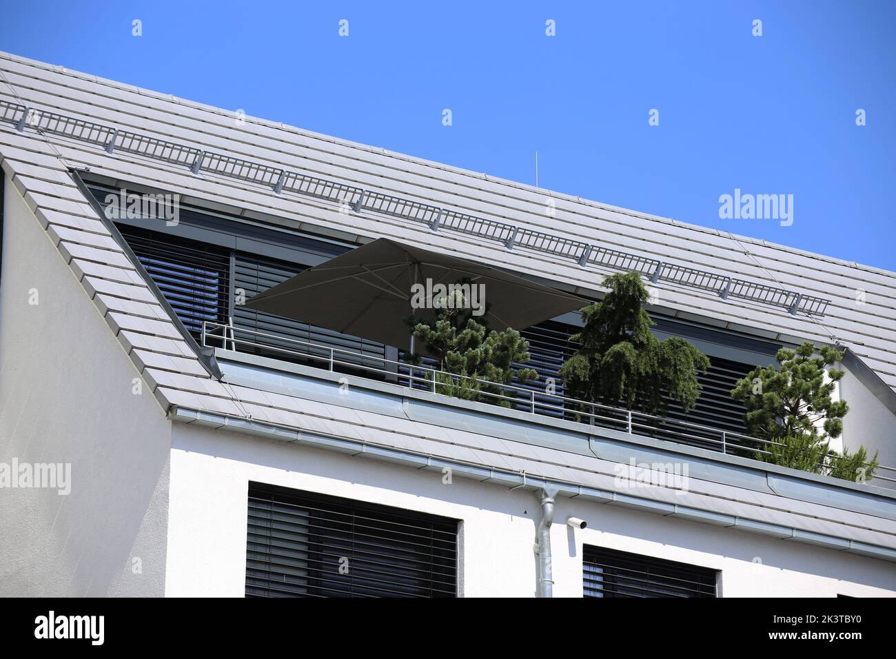 Pitched roof with large roof terrace Stock Photo - Alamy