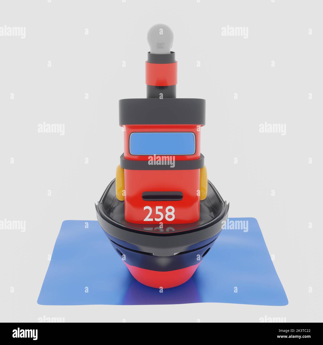 Cartoon boat toy front view 3D render image, toy boat isolated on white ...