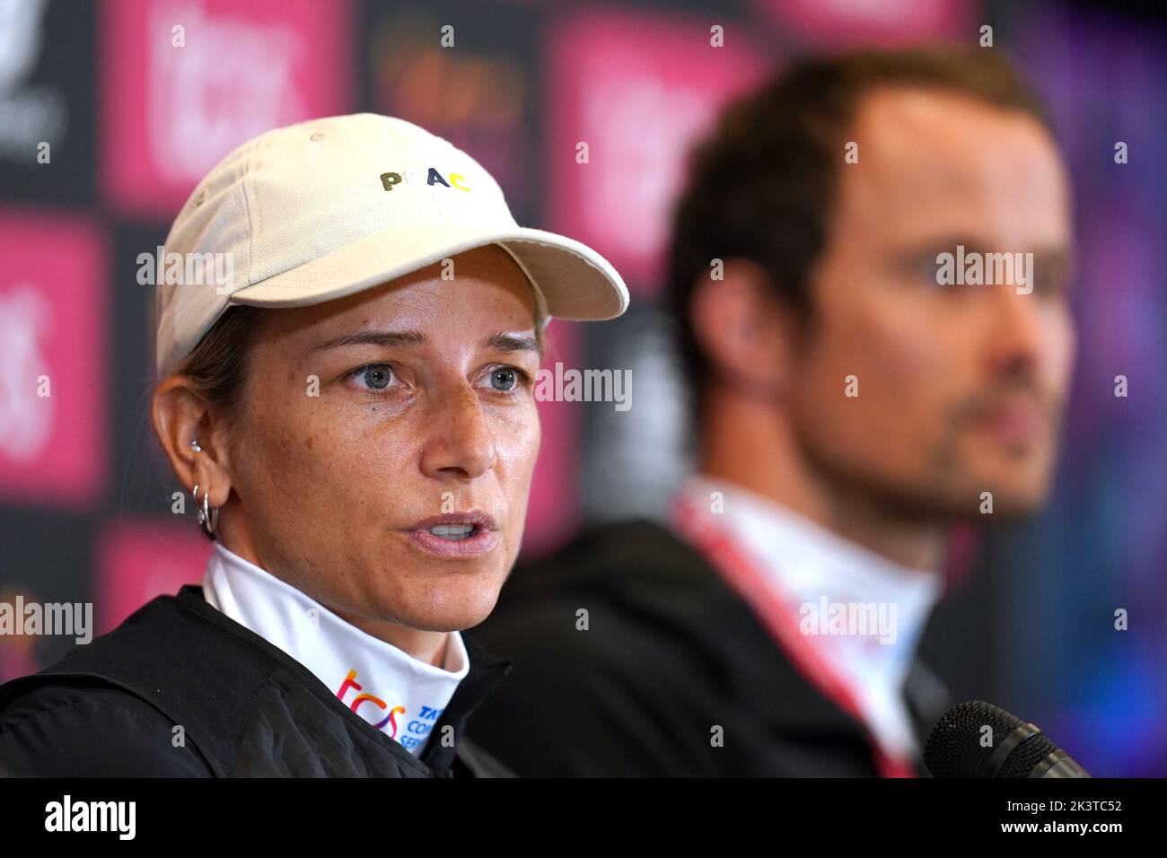 Manuela Schar (left) and Marcel Hug during a press conference held at ...