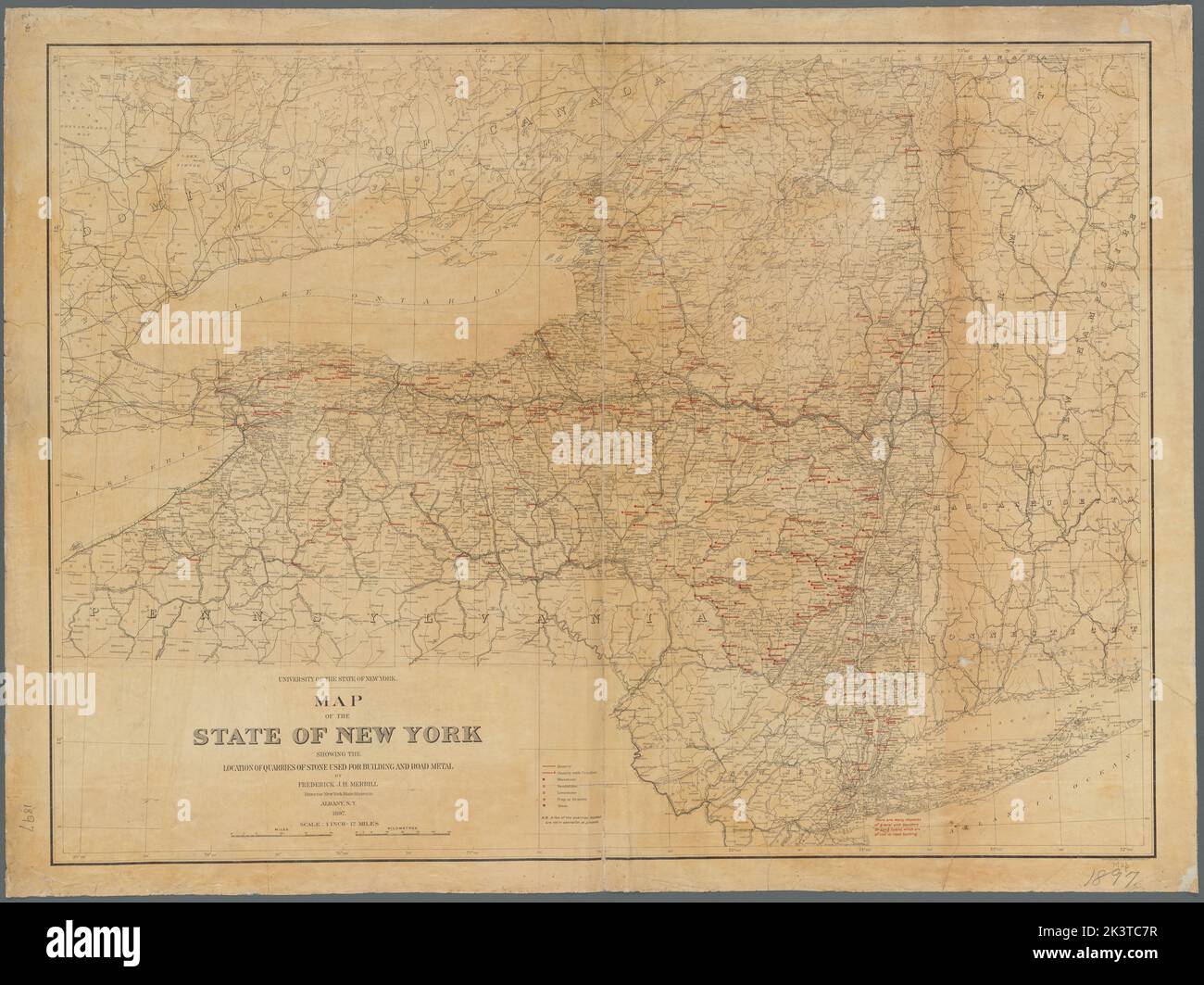 Map of the State of New York showing the location of quarries of stone ...
