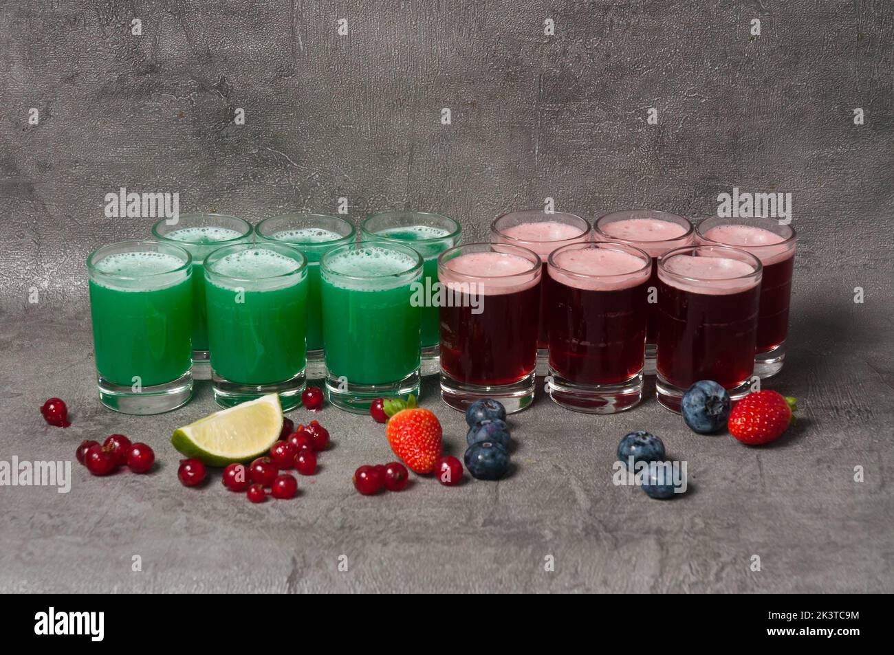 a big set of alcoholic shots for a large company Stock Photo - Alamy