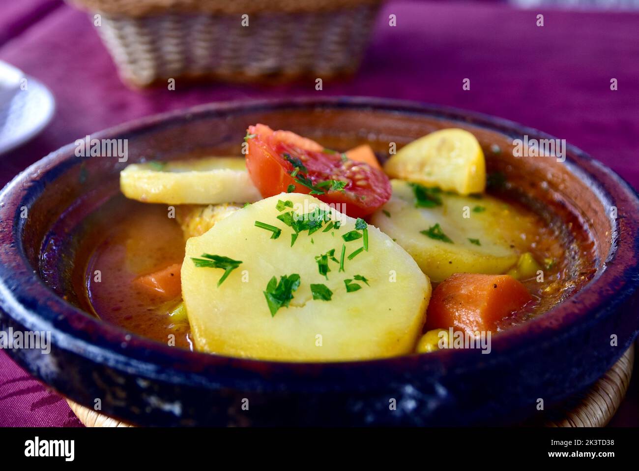 Ceramic dish with hot traditional Morrocan food, tajin Stock Photo - Alamy
