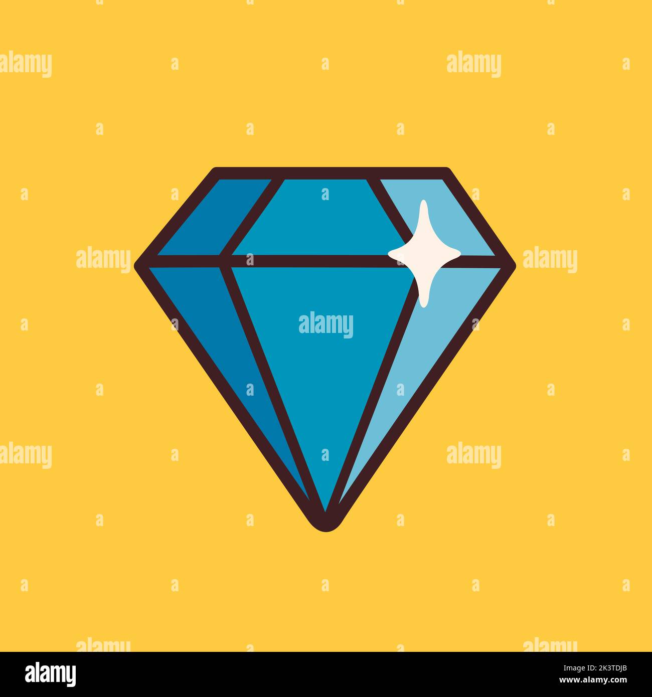 Blue diamond icon on yellow background vector flat illustration. Set of ...