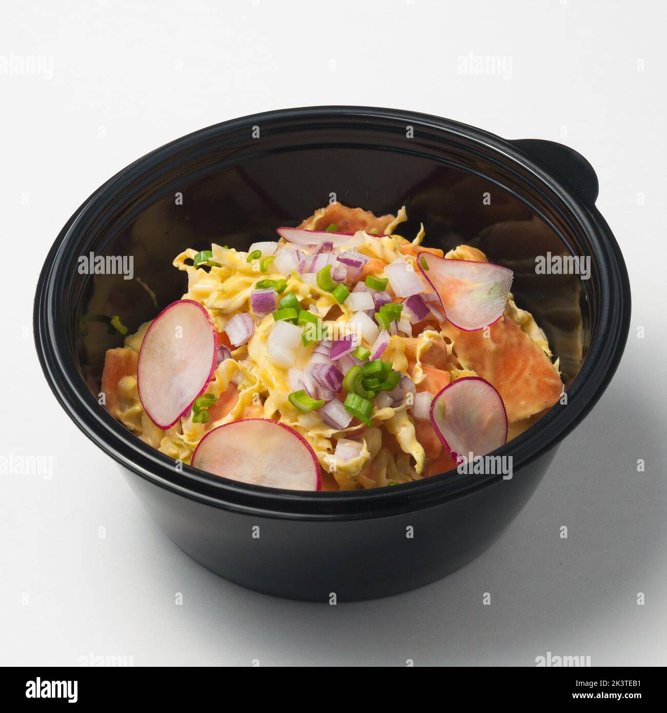 tasty cole slow salad in a plastic container. concept: food delivery ...