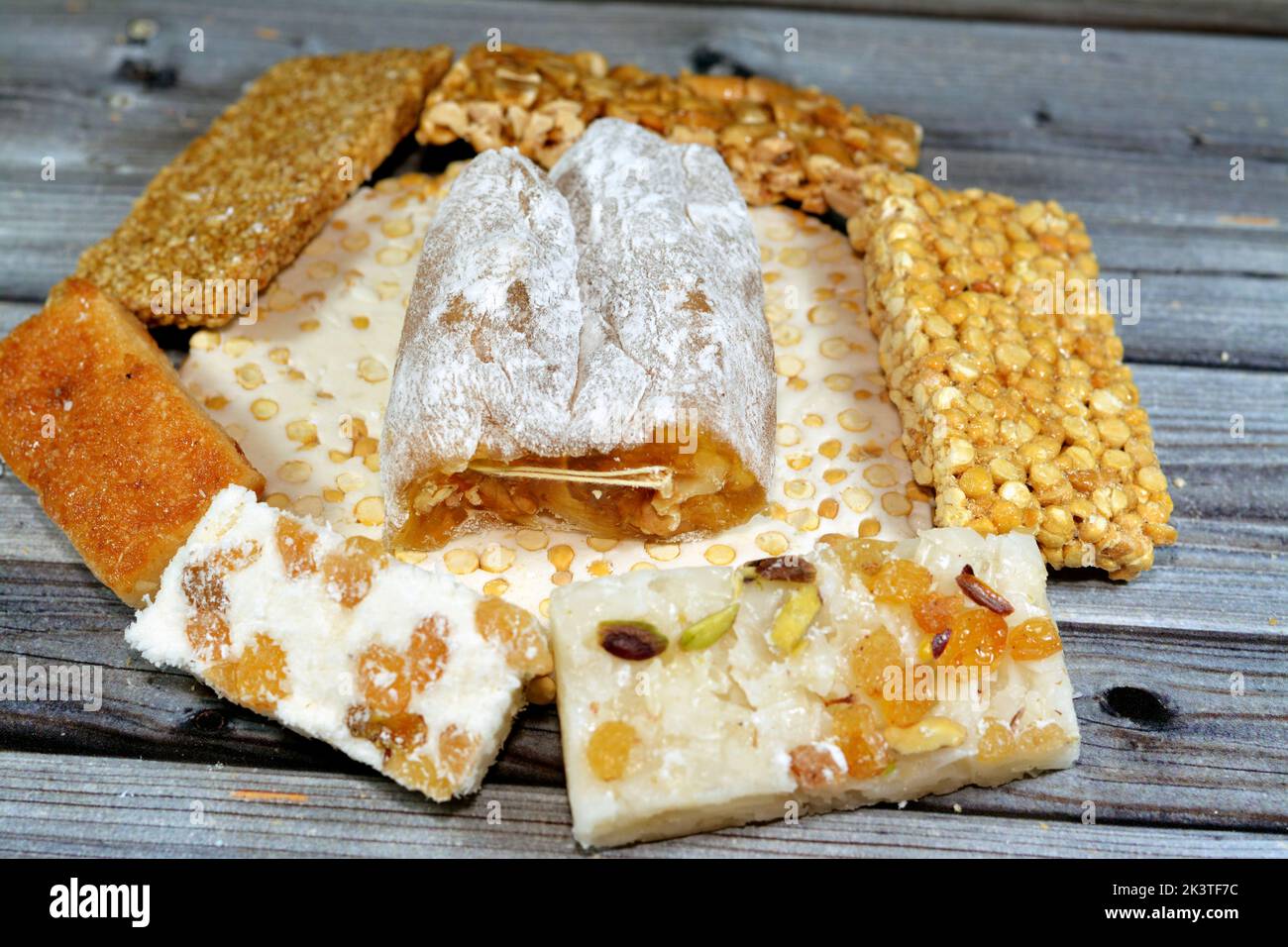 collection of Eastern candy chickpeas, peanuts, sesame, walnuts taffy ...