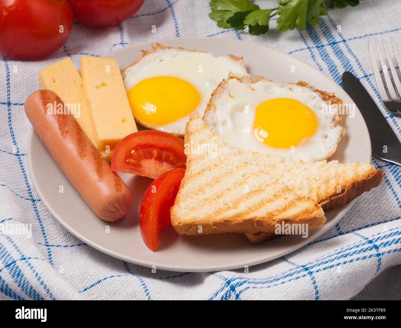 tasty English breakfast with fried eggs. concept: traditional breakfast ...