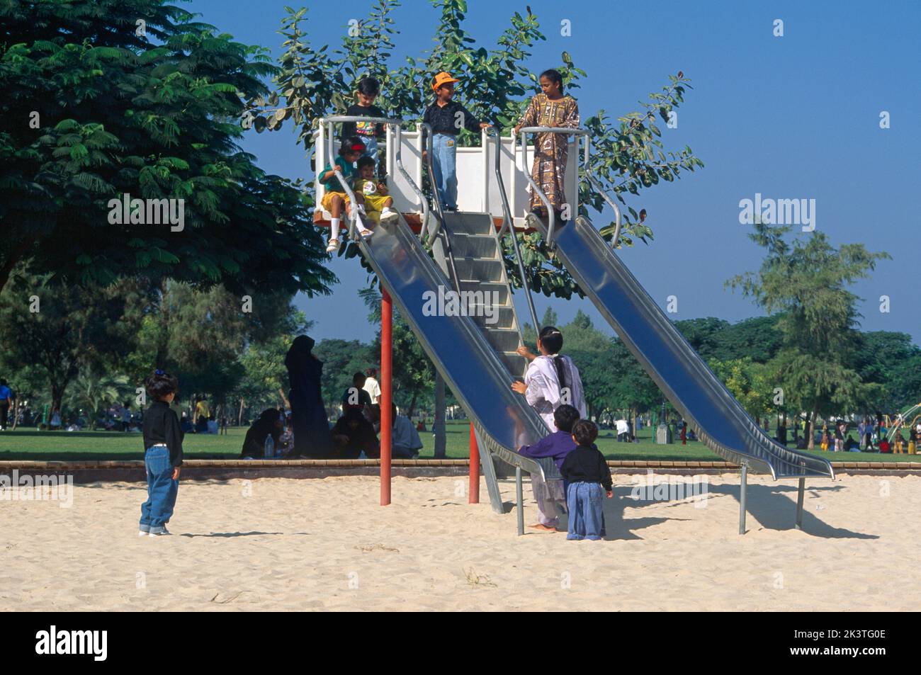 Dubai UAE Safa Park Children on Slides Stock Photo - Alamy