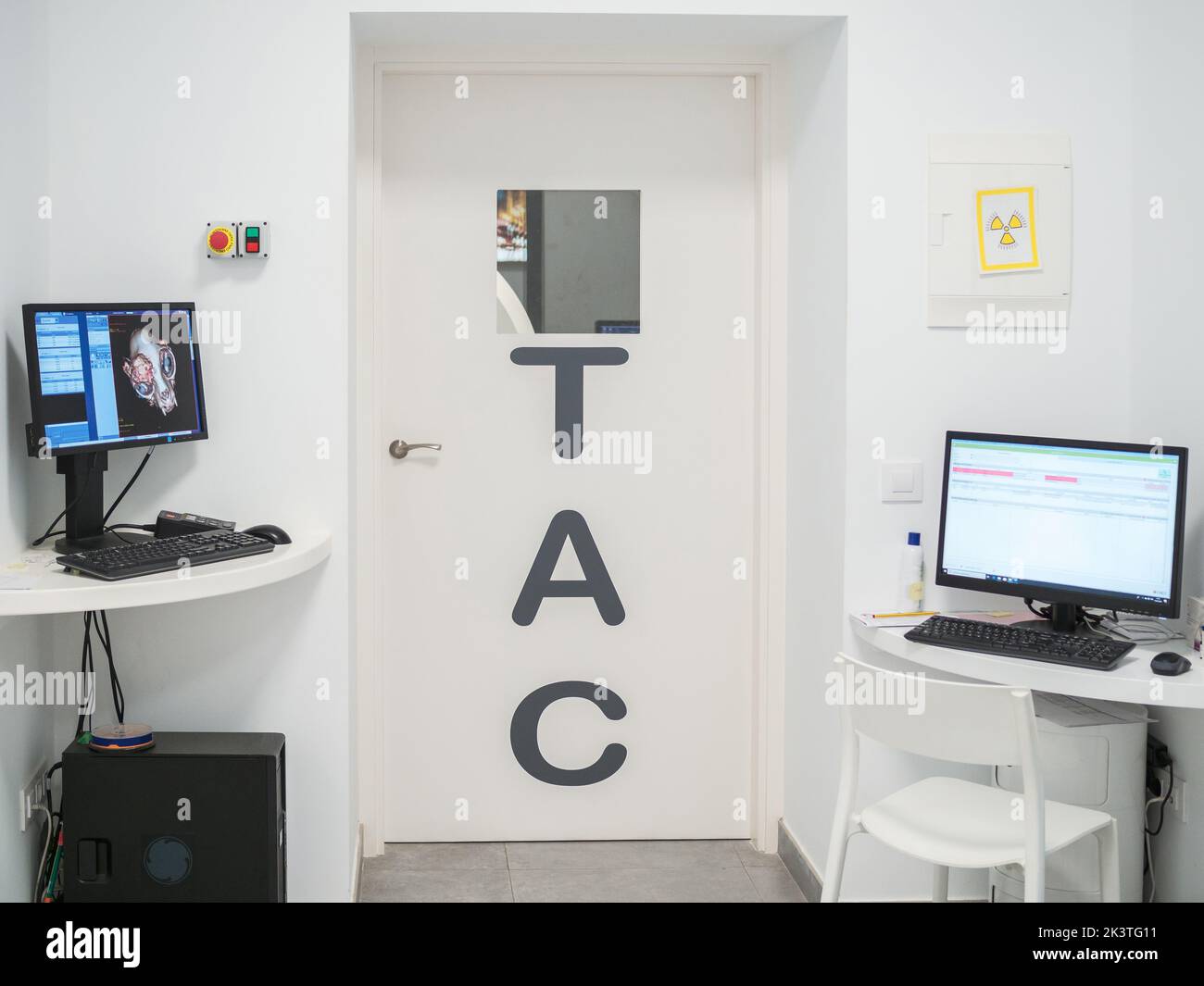 Computers with diagnostic data placed on both sides of door inside ...