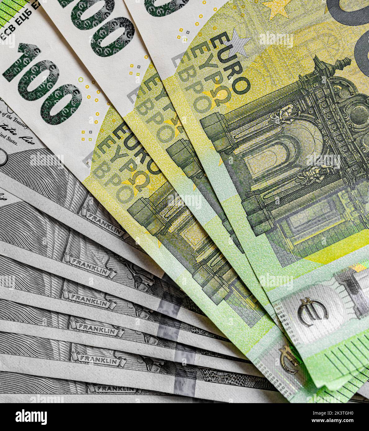 Euro and dollar bills in a common stack Stock Photo - Alamy