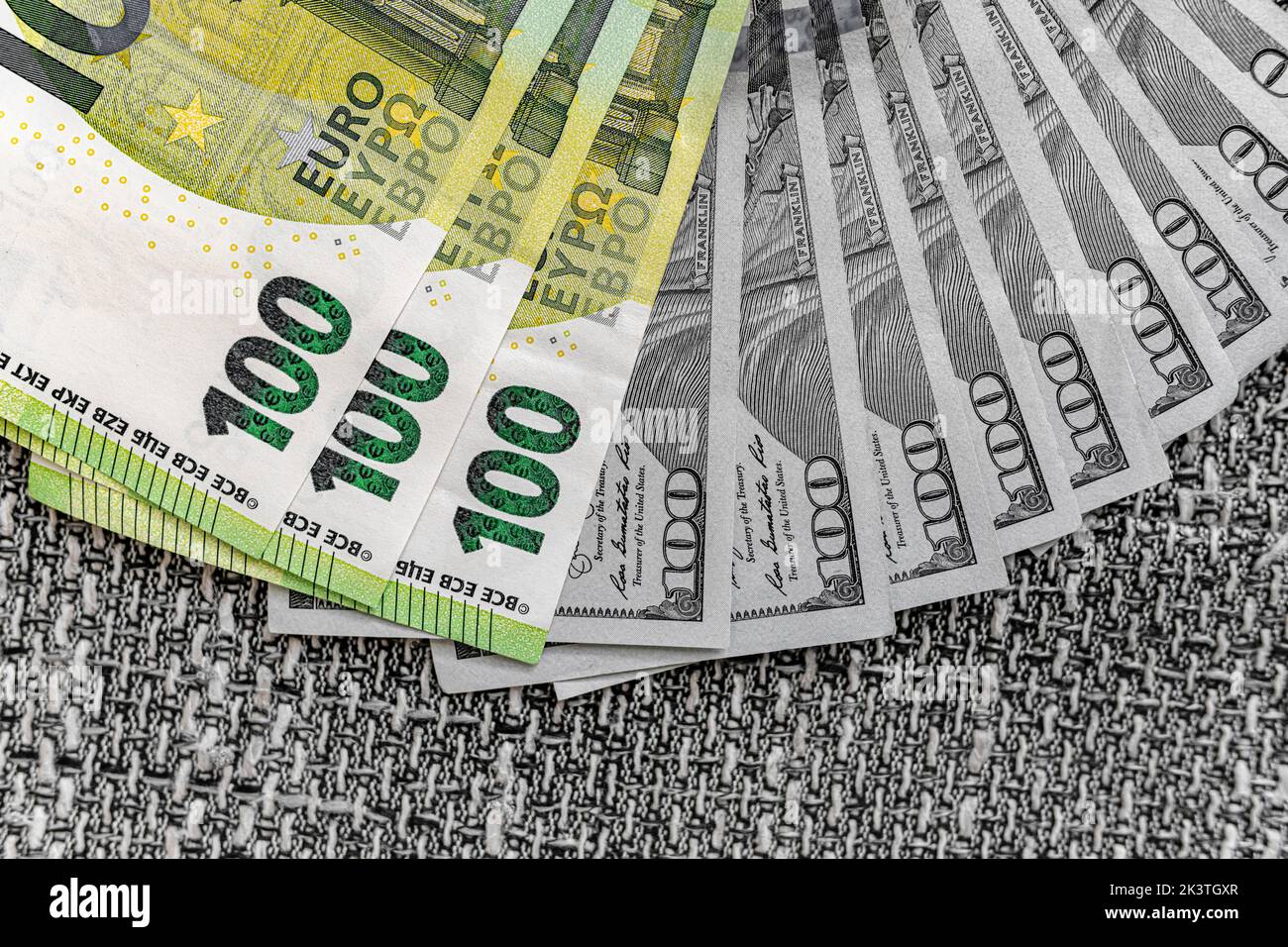 Euro and dollar bills in a common stack Stock Photo - Alamy