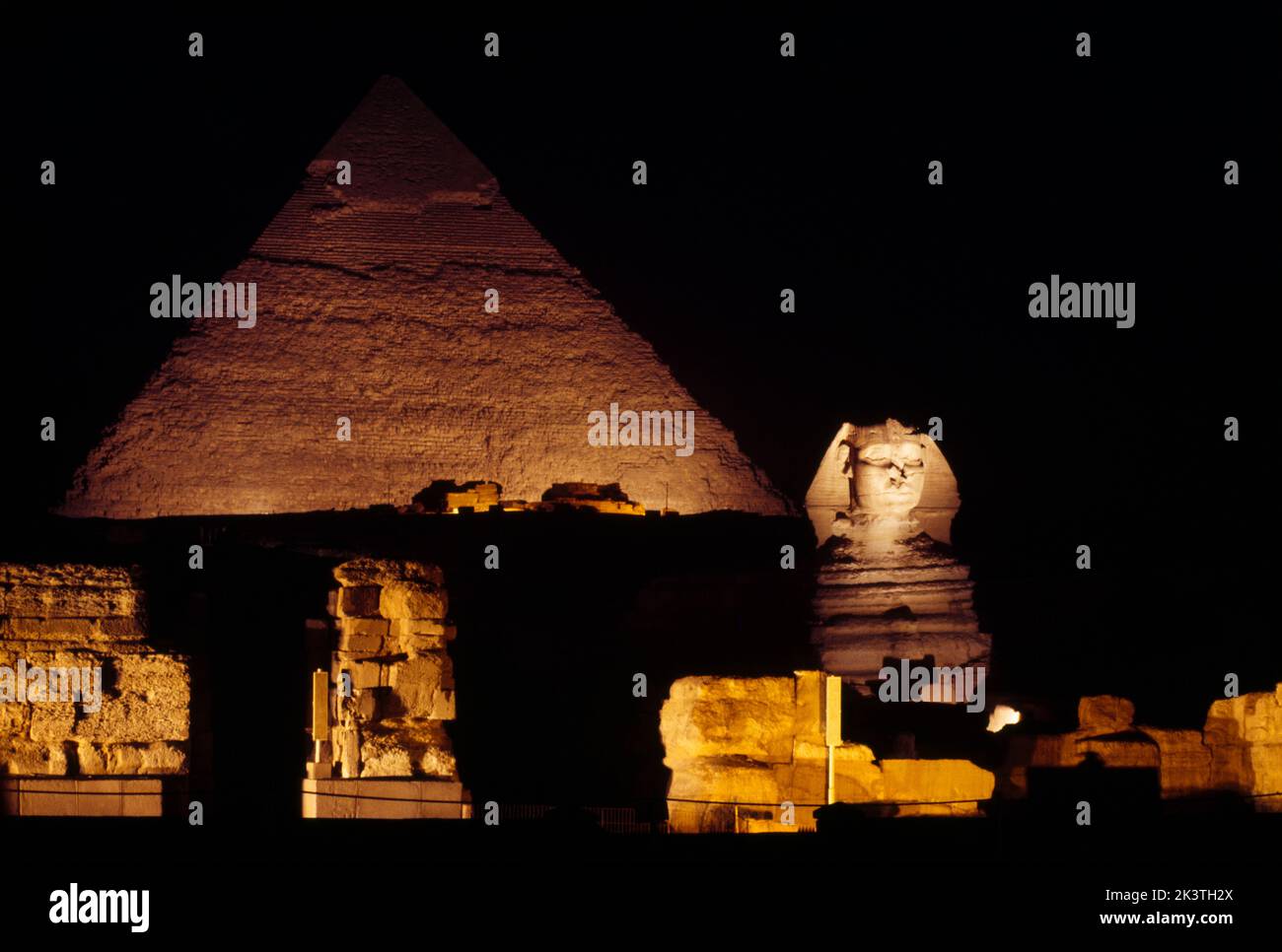 Giza Egypt Sphinx And Pyramids Of Cheops At Night Stock Photo - Alamy