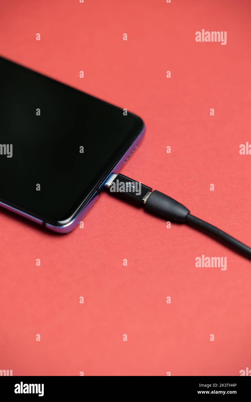 Phone with Micro USB to USB Type C Adapter plugged in. Phone USB ...