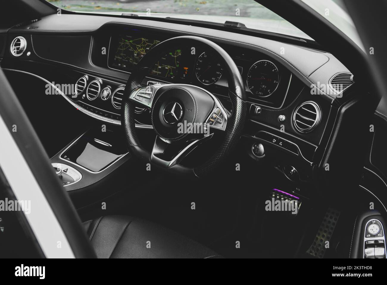 Mercedes Benz C-class interior, Luxury car inside focusing on the ...