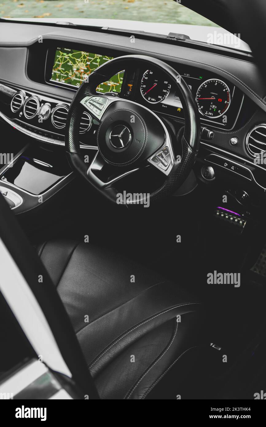 Mercedes Benz C-class interior, Luxury car inside focusing on the ...