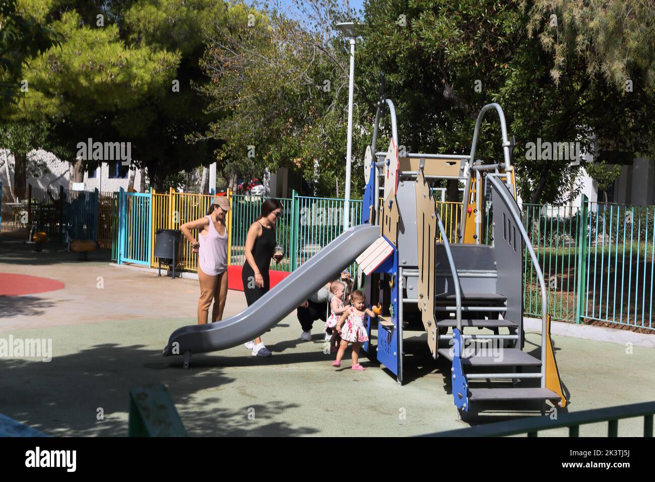 Vouliagmeni Athens Greece Thiseos Street Playground Family Playing by ...