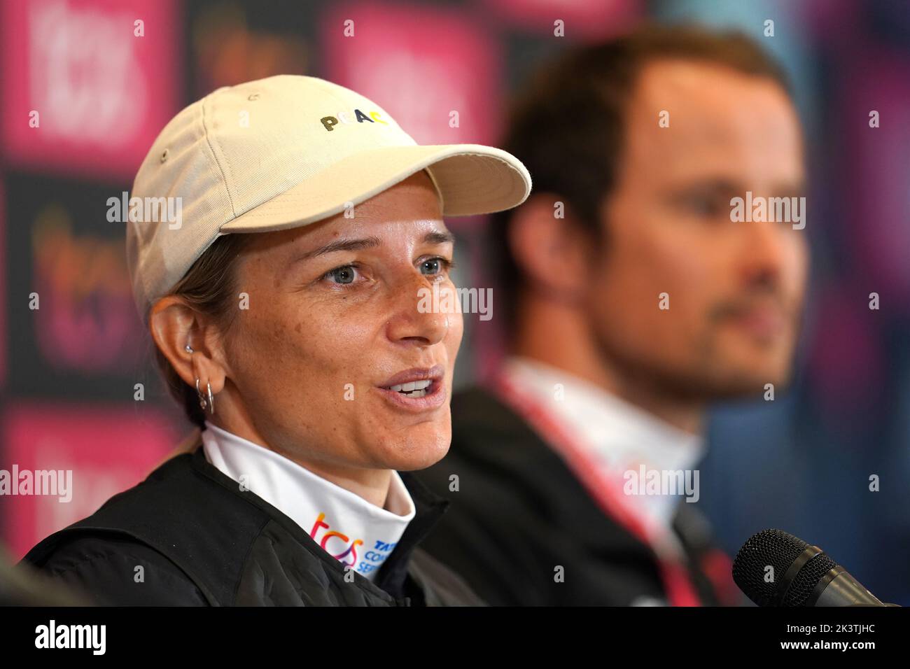 Manuela Schar (left) and Marcel Hug during a press conference held at ...