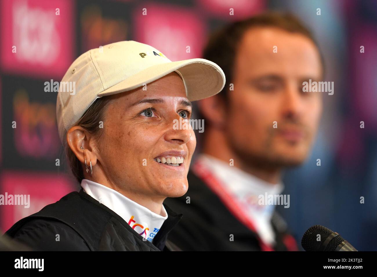 Manuela Schar (left) and Marcel Hug during a press conference held at ...
