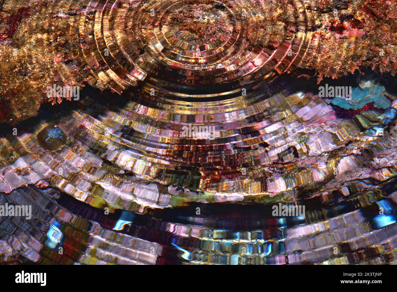 Concentric waves with reflected and refracted light over a ...