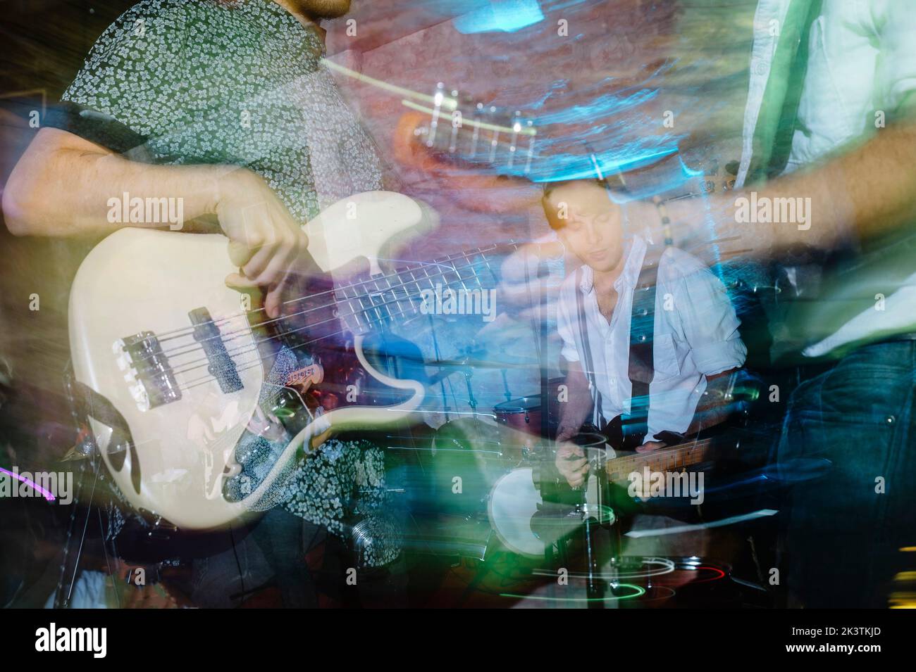 Blurred scene of musicians performing rock music on stage Stock Photo ...