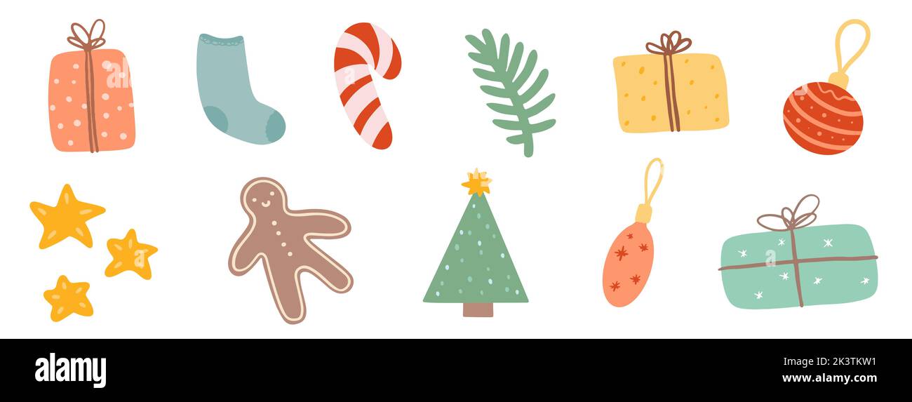 Christmas illustrations. Cartoon elements for a christmas holiday ...