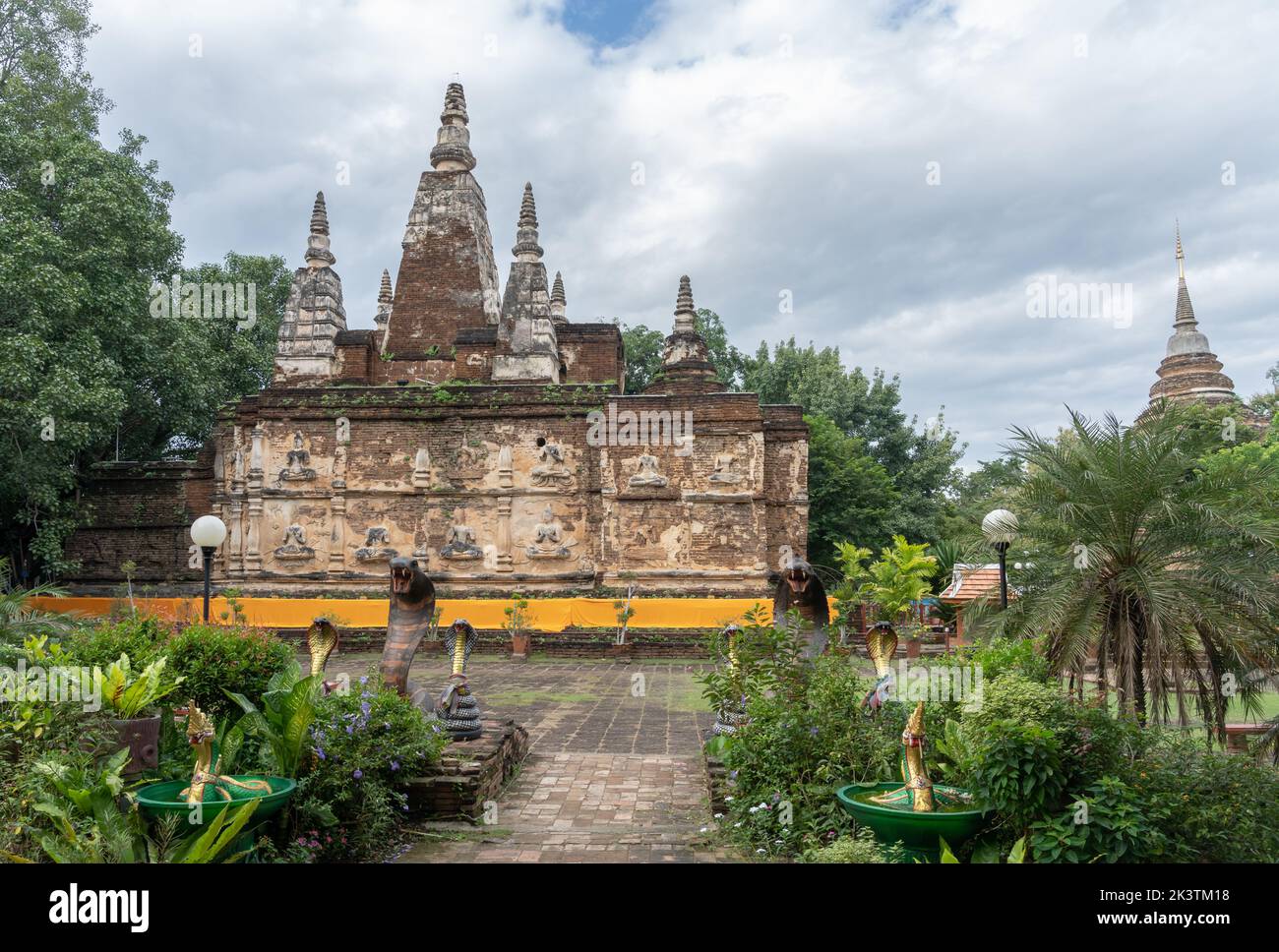 Landscape view of landmark ancient Wat Jed Yod or Wat Chet Yot buddhist ...