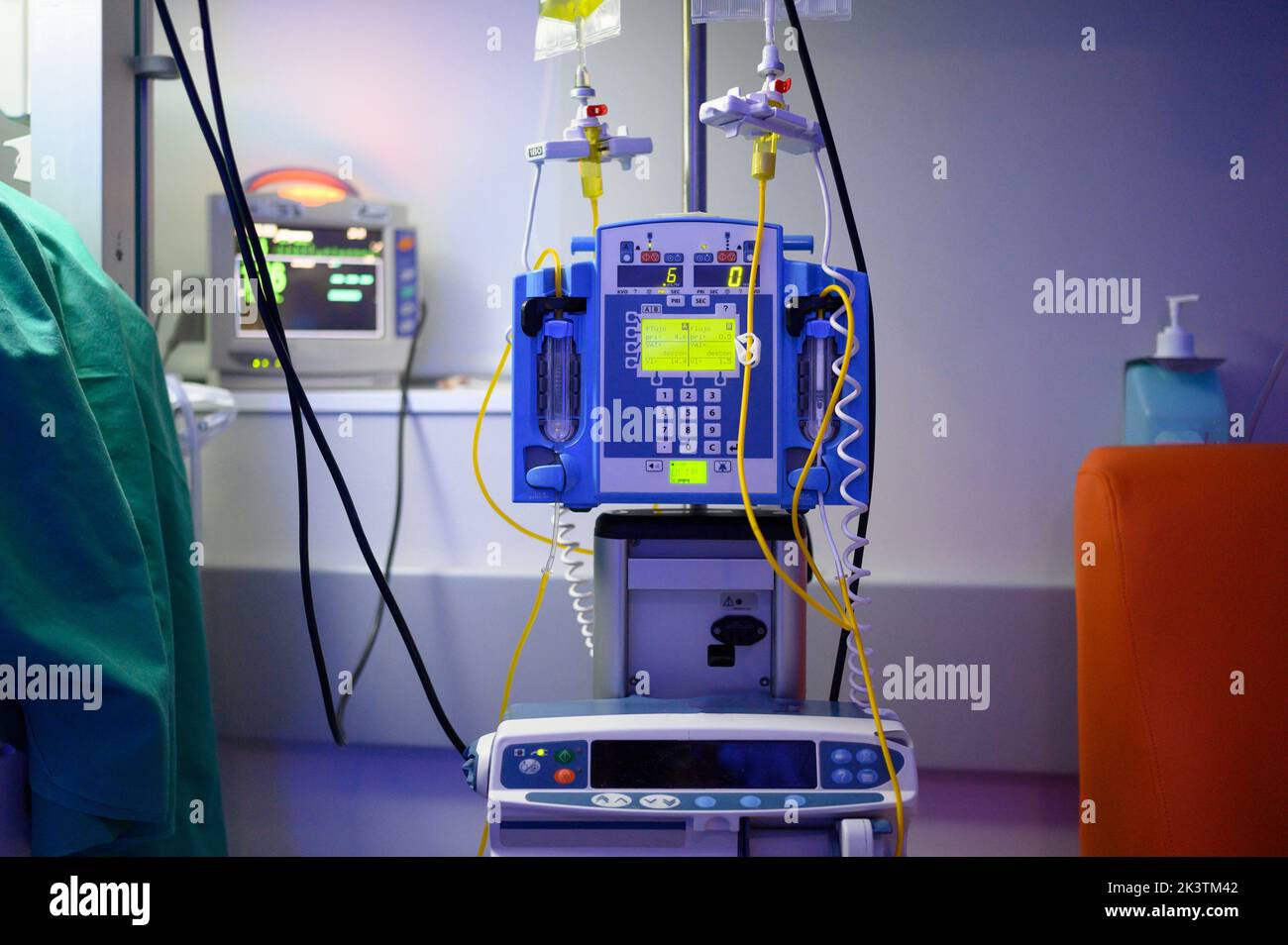 Stand with modern monitor and medicine located in middle of sterile ...