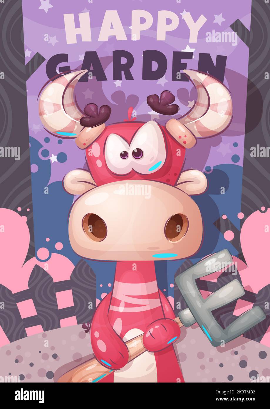 Cartoon character childish animal cow with pitchfork Stock Vector Image ...