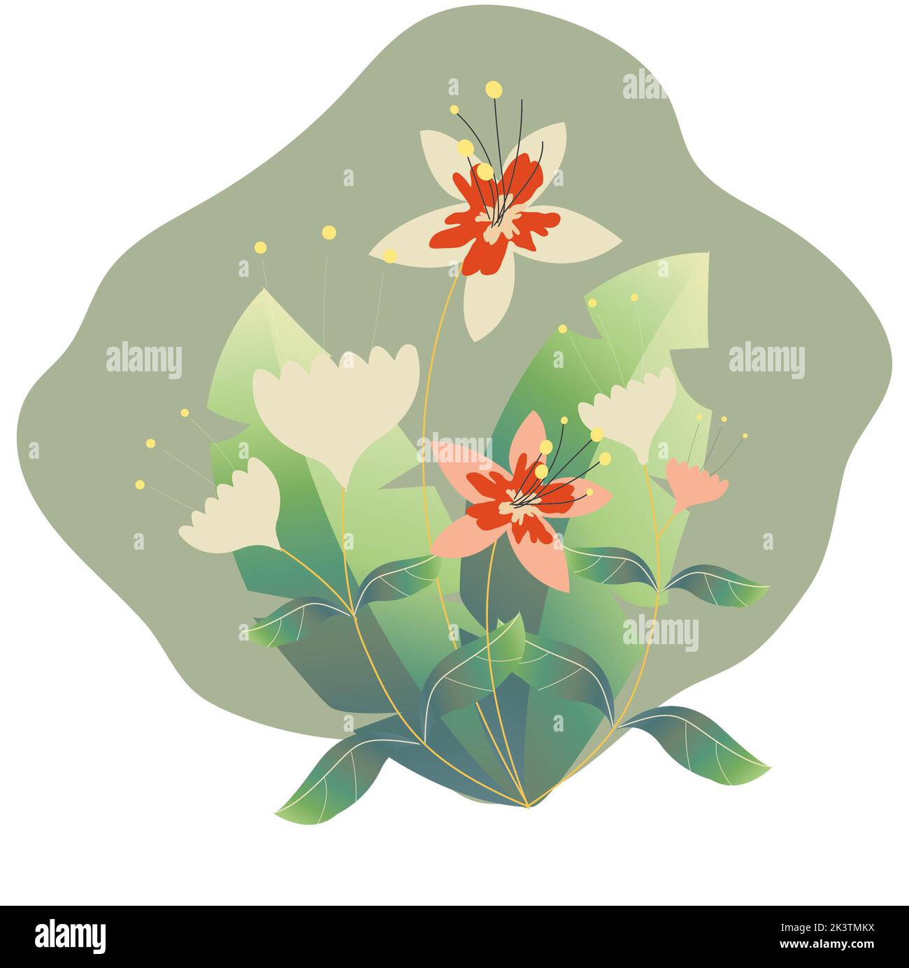Trendy summer Seamless garden gentle blooming flowers pattern on orange ...