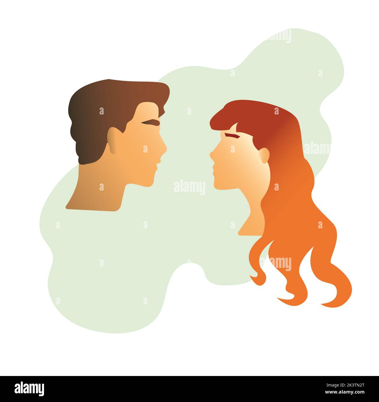 Two young lovers. The pair - a girl and a boy. guy and girl turned to ...