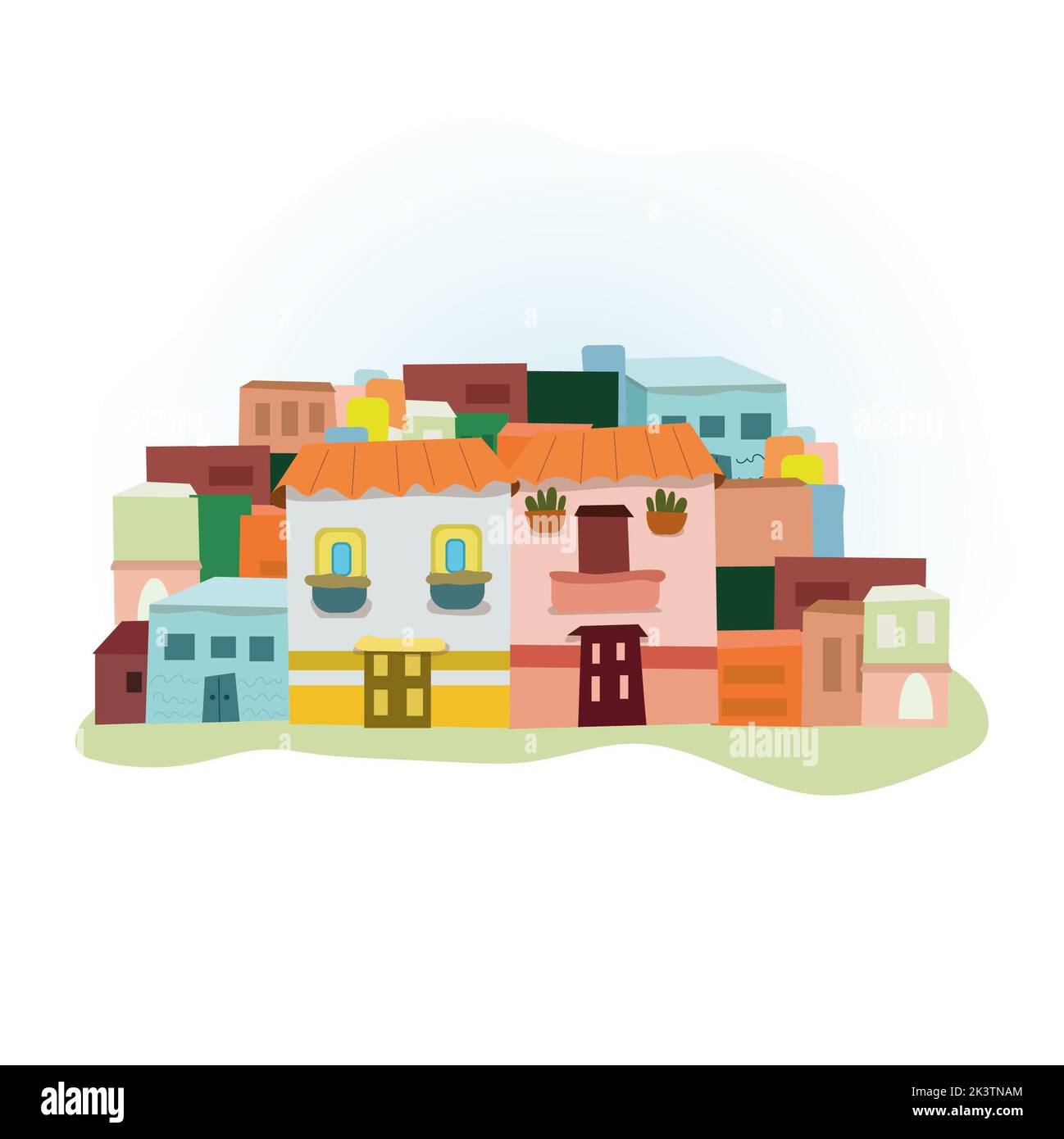 Various small tiny houses, trees and mountains. Paper cut style. Flat ...