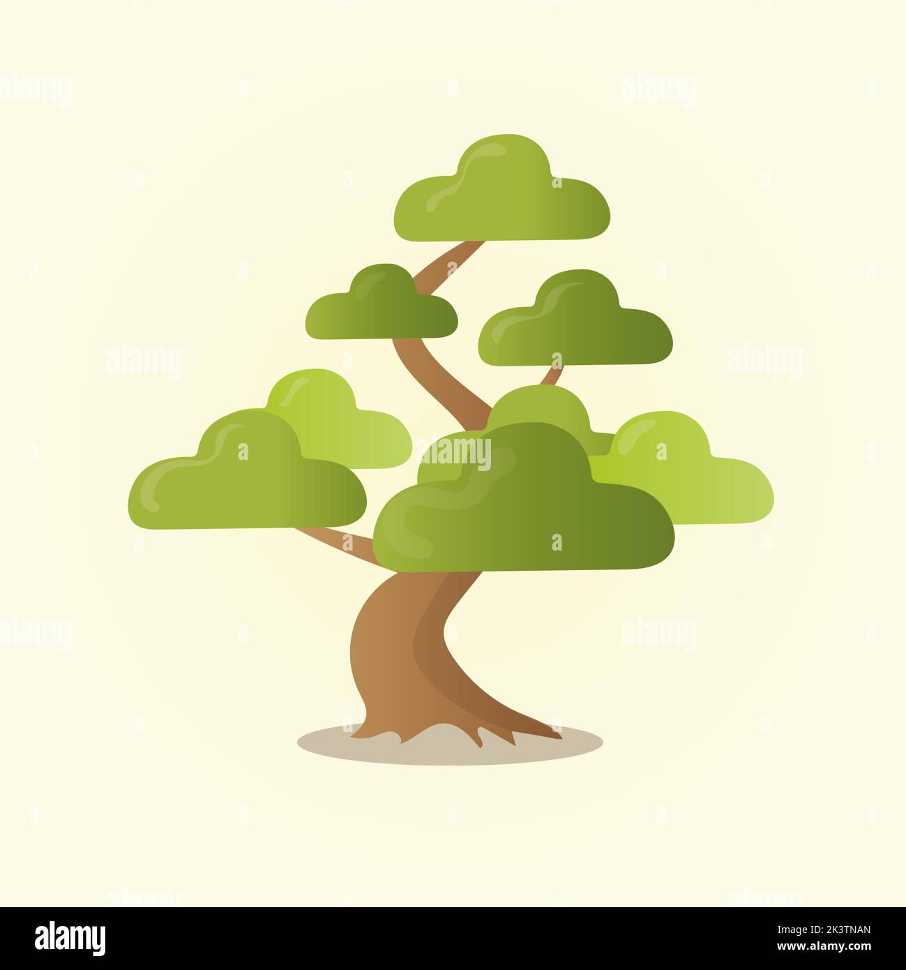 Summer big old thick tree with green foliage vector drawing isolated on ...