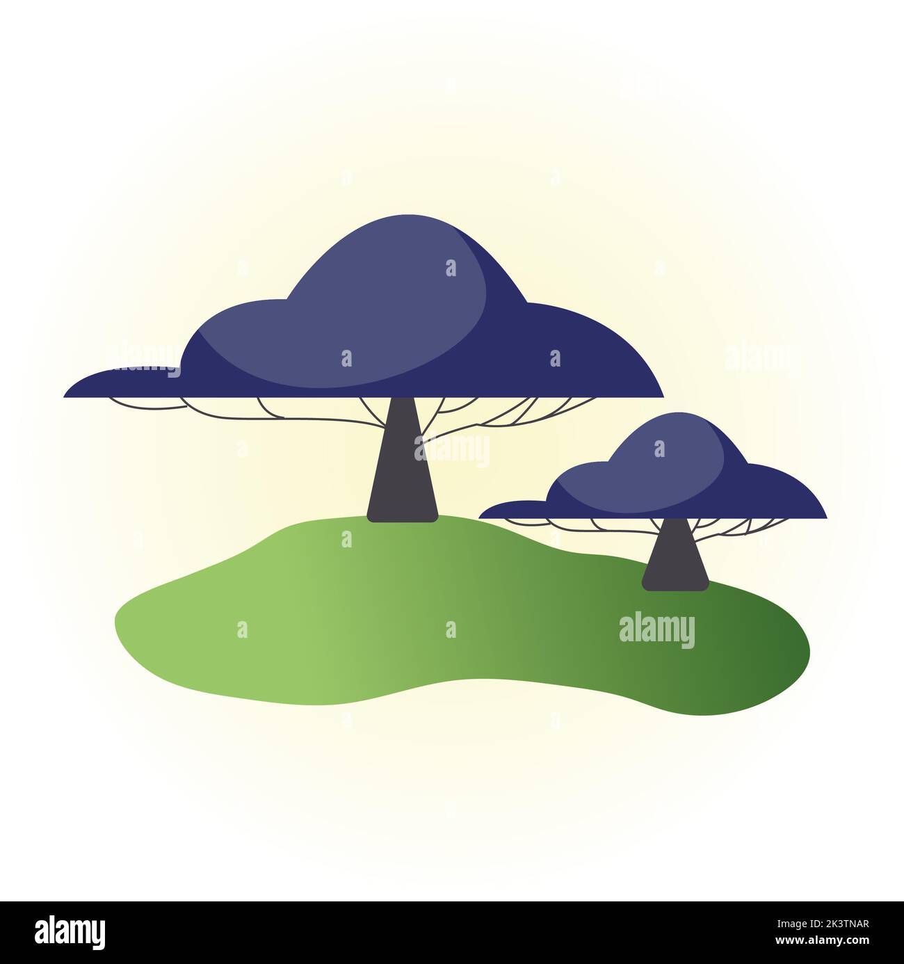 Summer big old thick tree with green foliage vector drawing isolated on ...