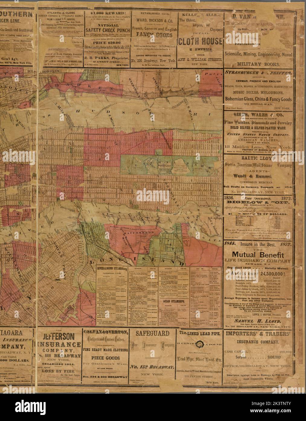 Watson's New Map of New York, Brooklyn, Jersey City, &c. 1872 ...