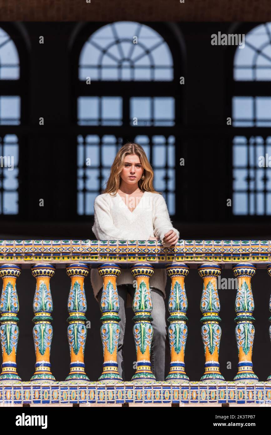 Building exterior architecture standing looking railing hi-res stock ...