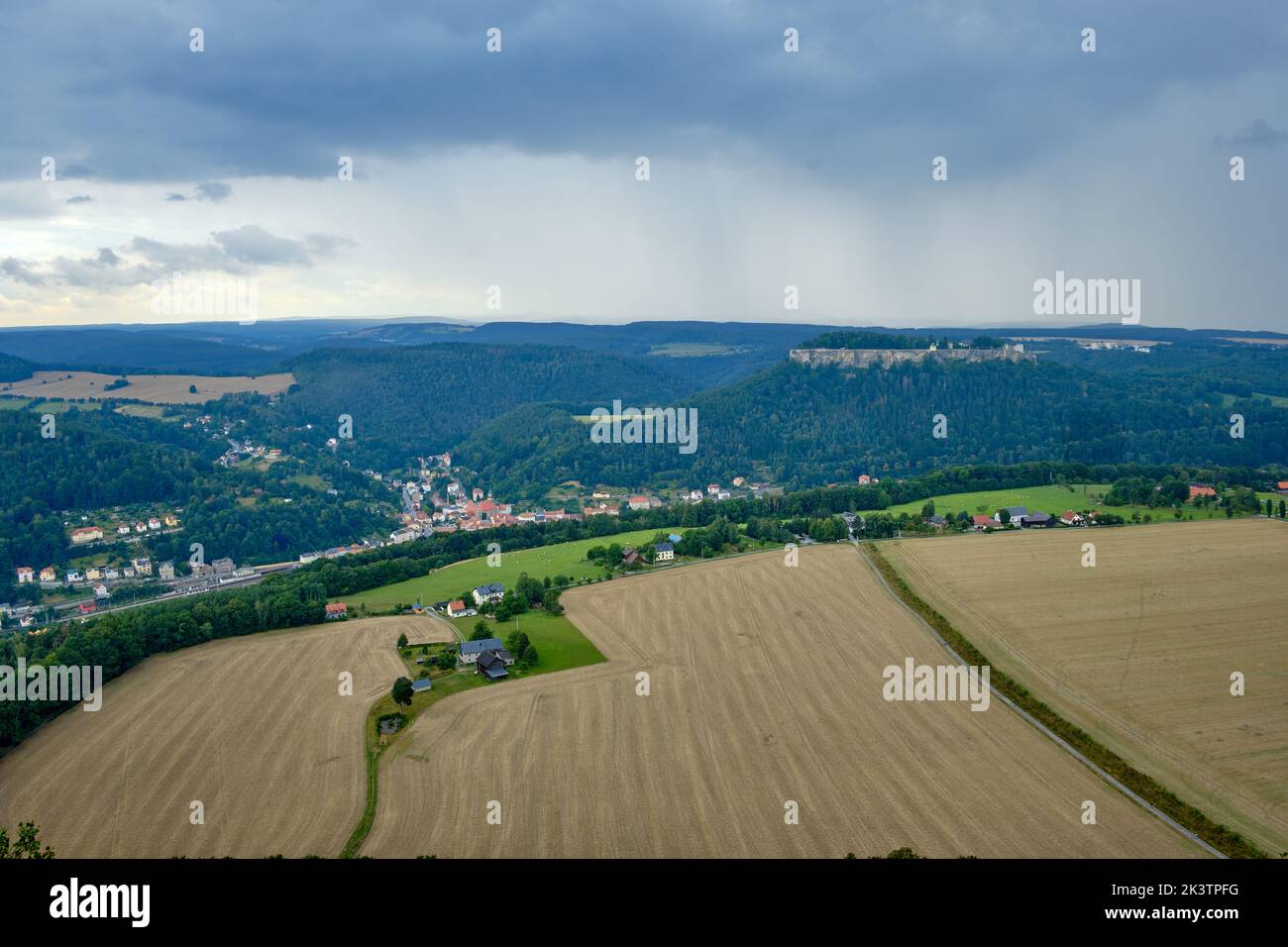 View from Lilienstein mountain on agricultural structures in the ...