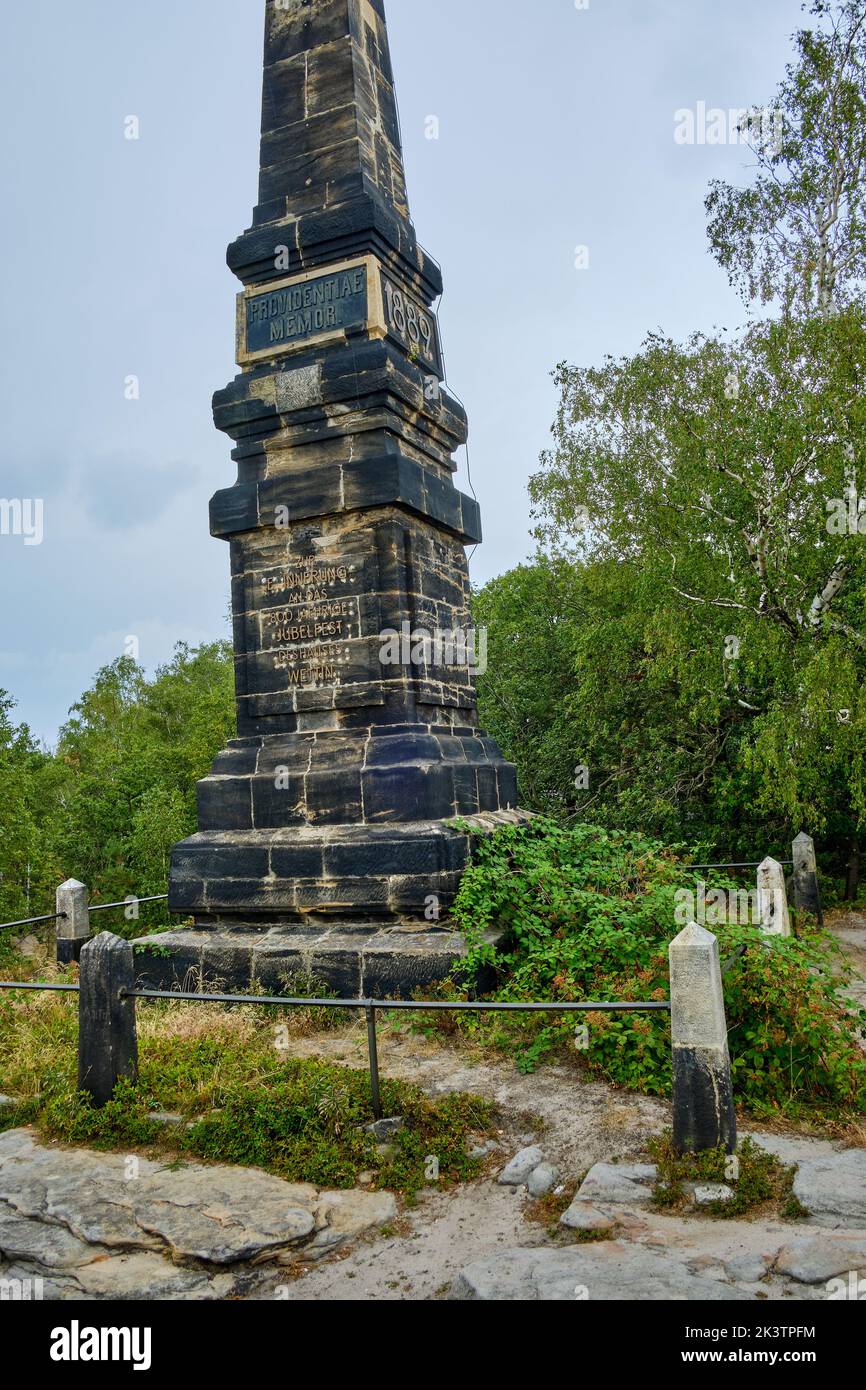 So-called Wettin Obelisk on Lilienstein mountain to celebrate the 800th ...