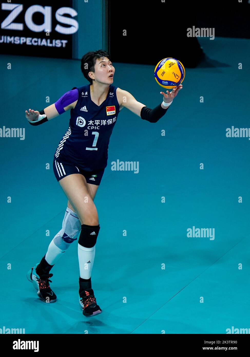 ARNHEM, NETHERLANDS - SEPTEMBER 28: Xinyue Yuan of China serves during ...