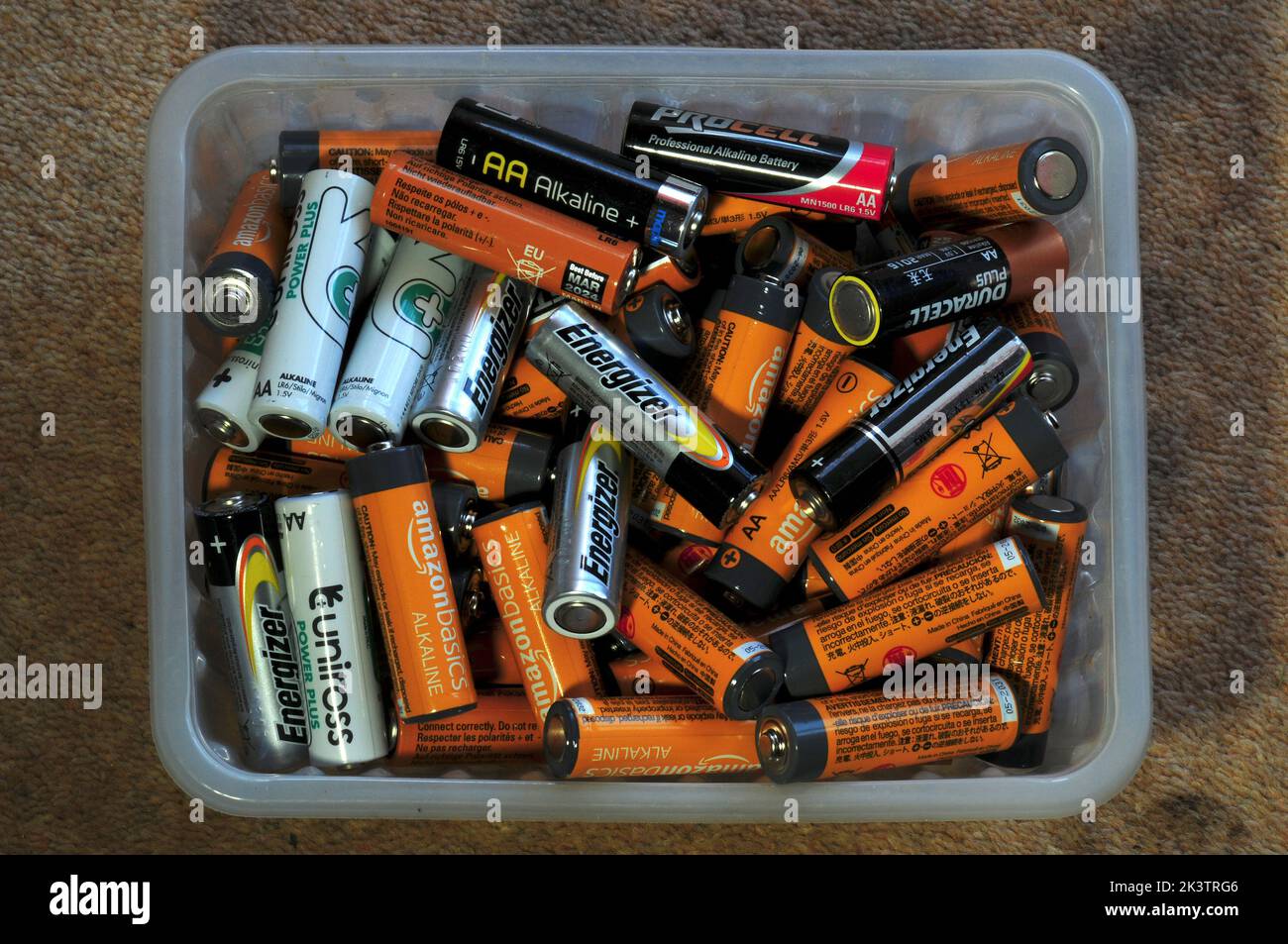 Assortment of used AA batteries ready for recycling Stock Photo - Alamy