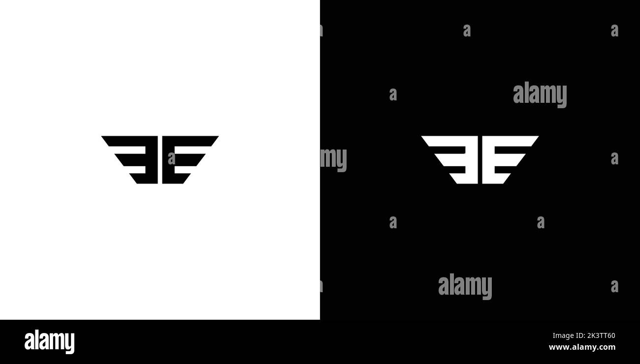 A symmetrical reflective E letter initials against a white and black ...