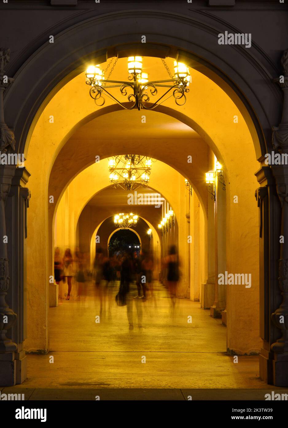 A vertical of an arch in San Diego's Balboa park with a blurred vision ...