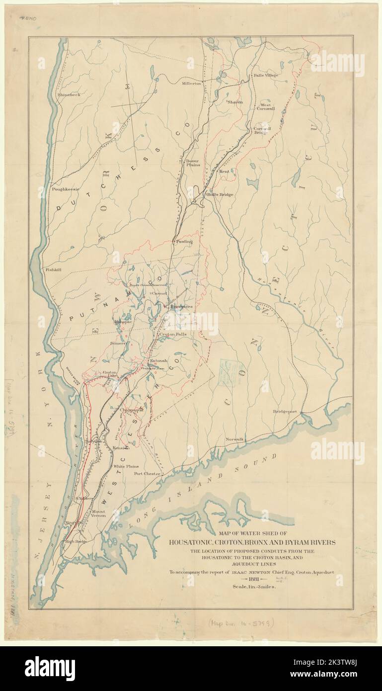 Map of water shed of Housatonic, Croton, Bronx and Byram Rivers: the ...