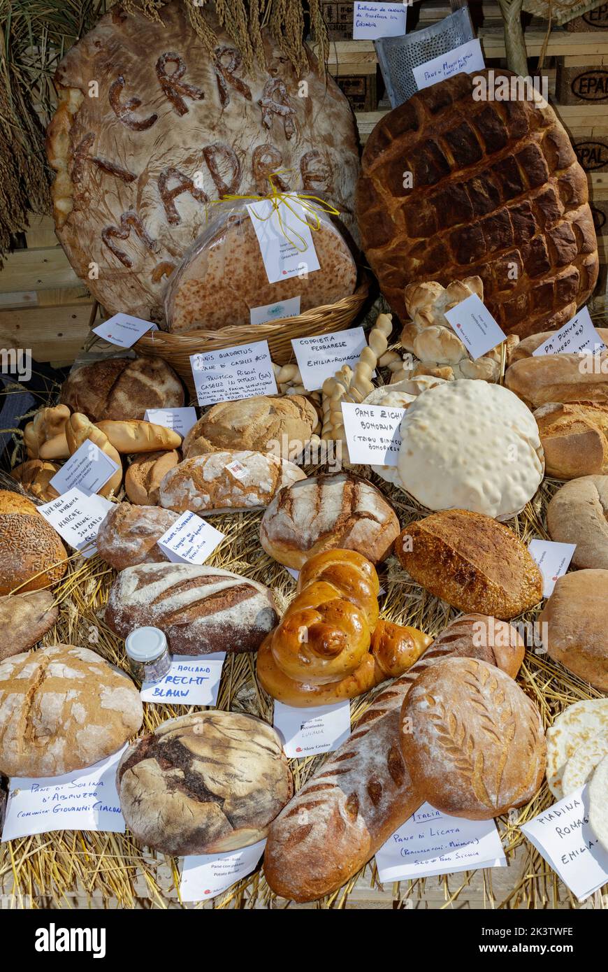 Turin, Italy - September 23, 2022: Different types of bread from all ...