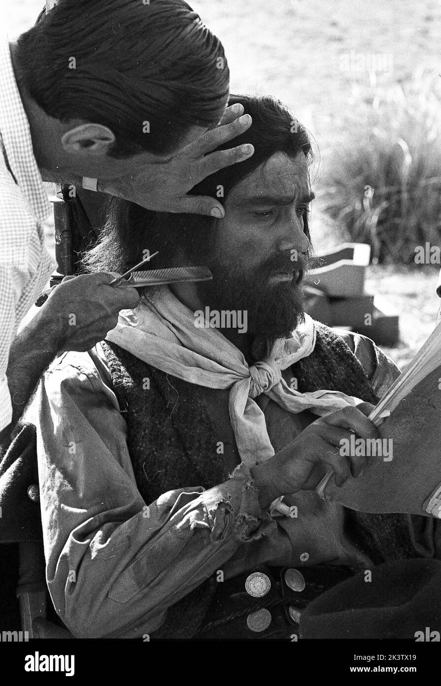 Alfredo Alcon, Argentinain actor, durin a makeup break, Martin Fierro ...