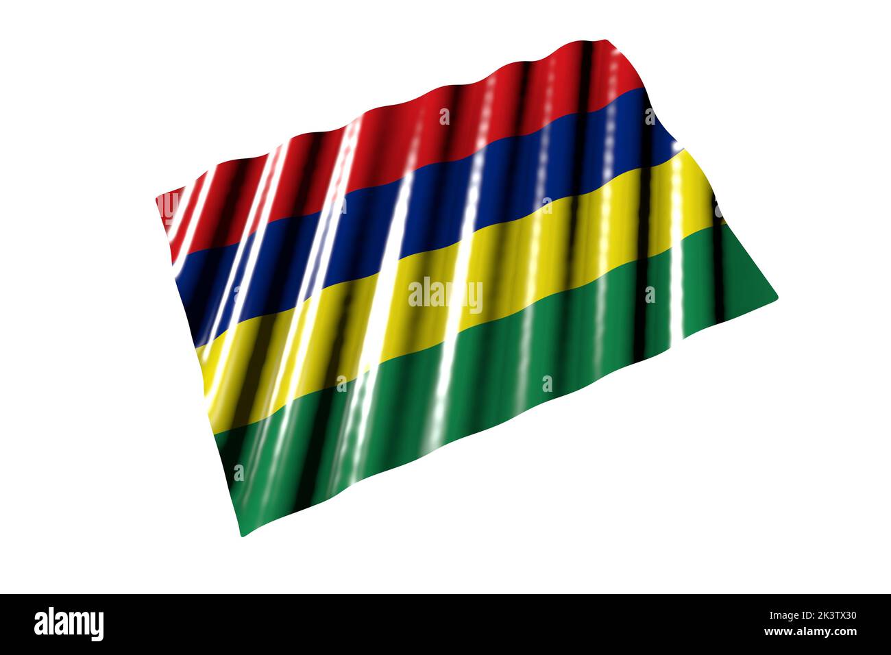 wonderful shiny flag of Mauritius with large folds lay isolated on ...