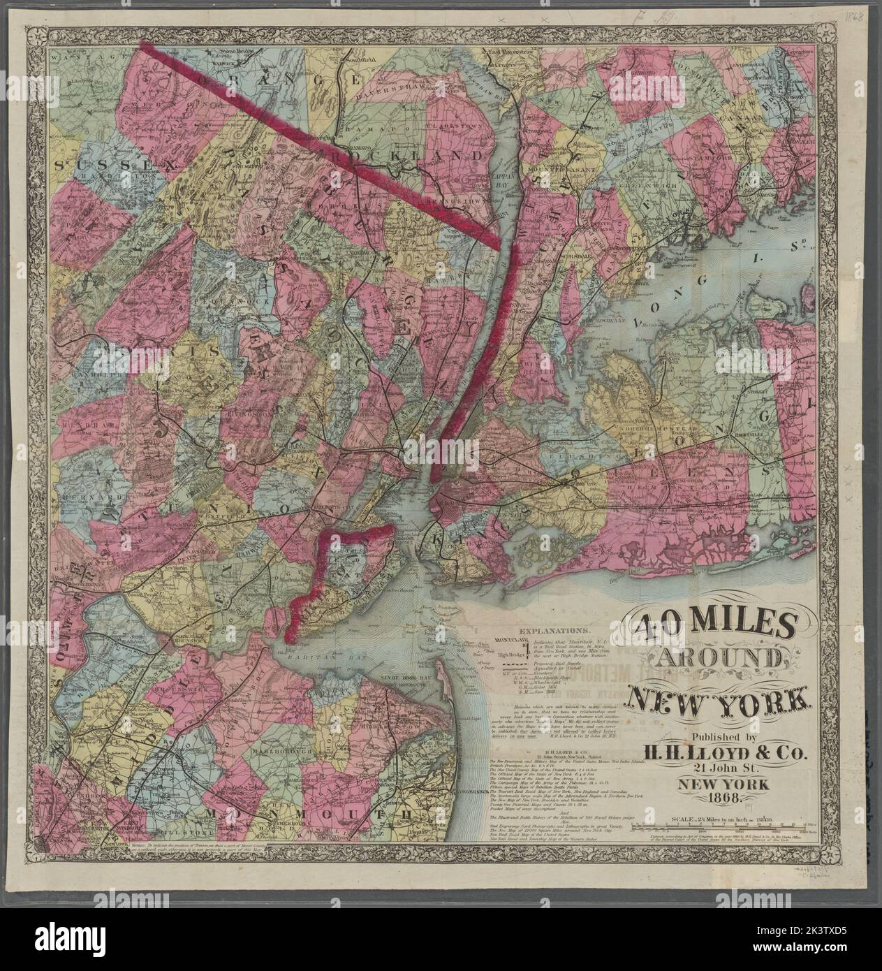 40 miles around New York. H. H. Lloyd's new map of the Great Metropolis ...