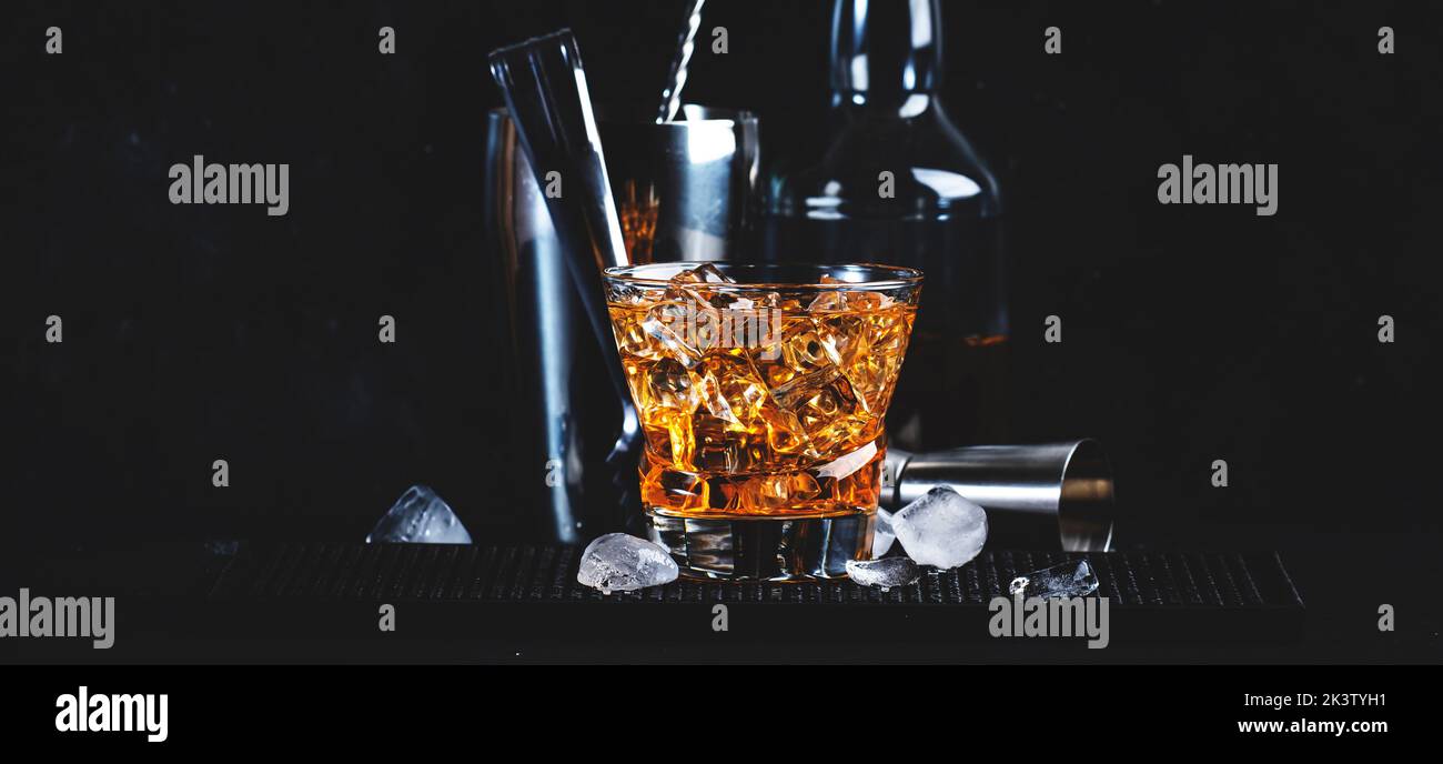 Godfather alcoholic cocktail with scotch whiskey, amaretto liqueur and ...