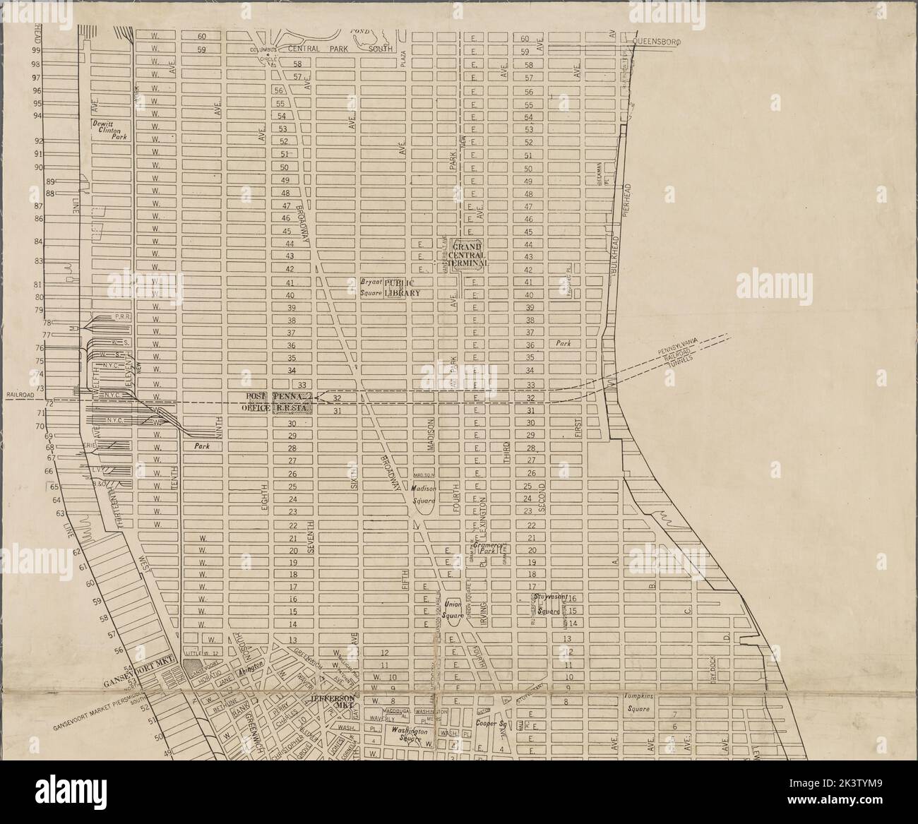 Map of New York City from Battery to 60th Street 1915. Cartographic ...